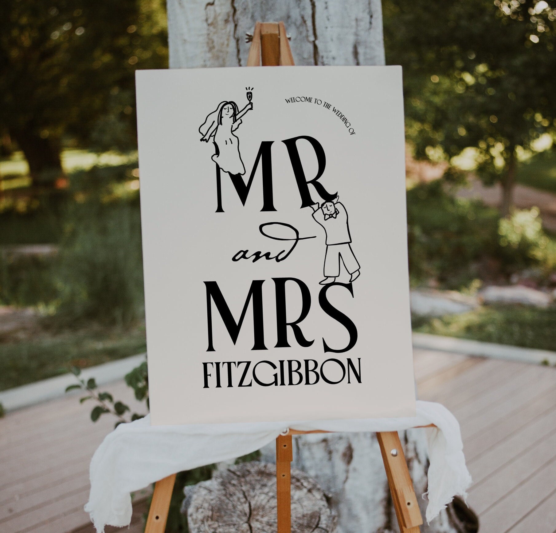 Hand Drawn Wedding Welcome Sign Template Cute People Scribble ...