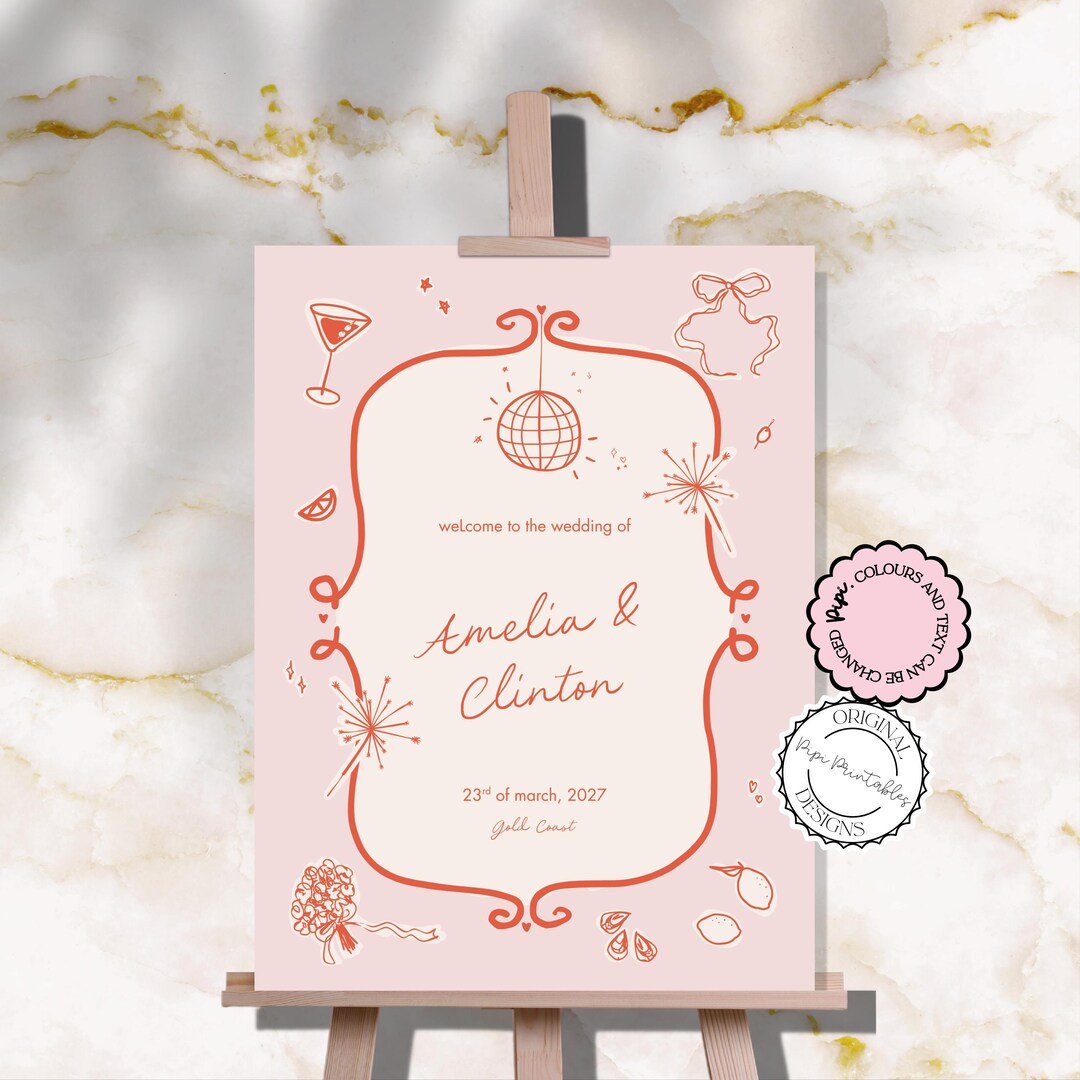 Hand Drawn Wedding Welcome Sign Template Colorful Wedding Welcome Sign ...