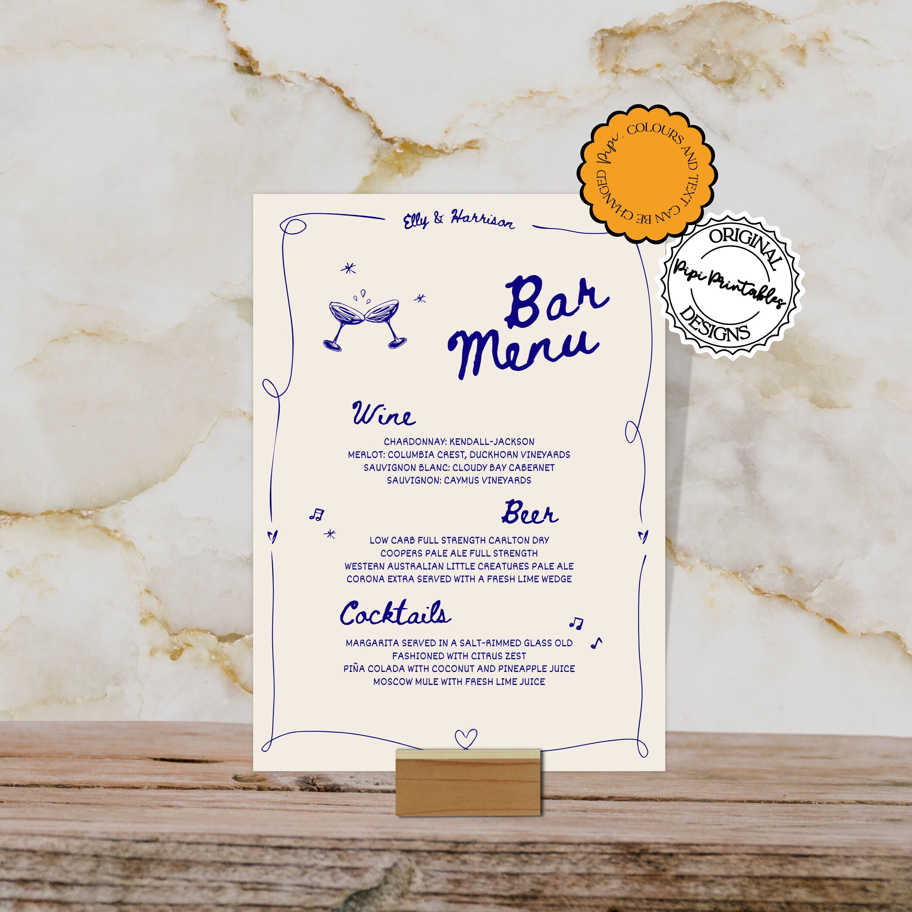 Hand Drawn Bar Drinks Menu Template Scribble Illustrations Wedding Bar ...