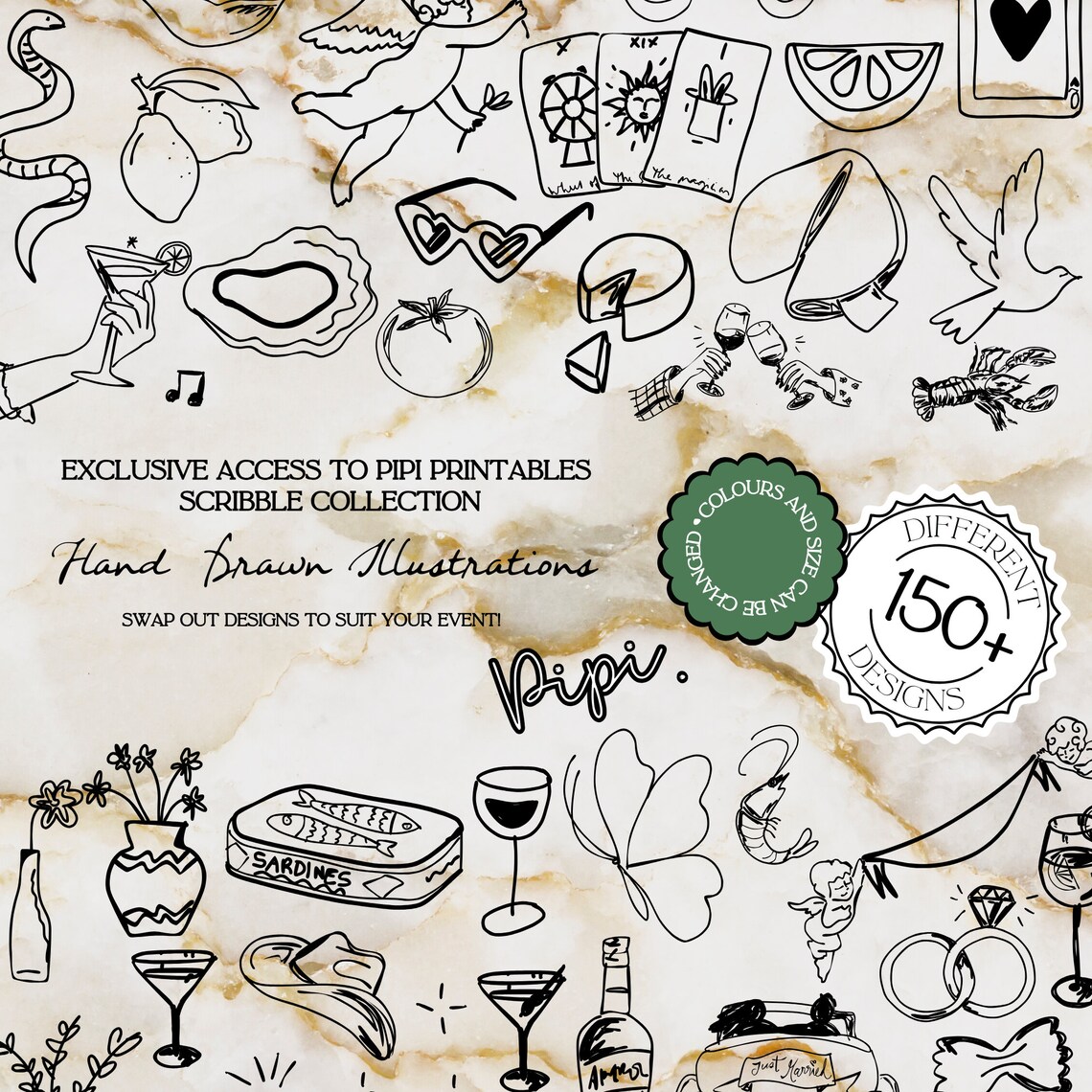 Handwritten Menu and Place Card Template Hand Drawn Scribble - Etsy