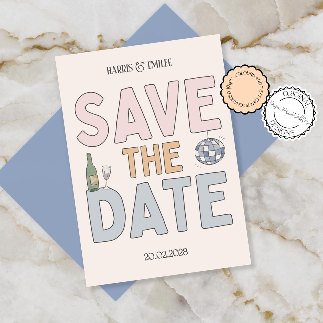 Colorful Save the Date Invitation Template Hand Drawn Watercolor ...