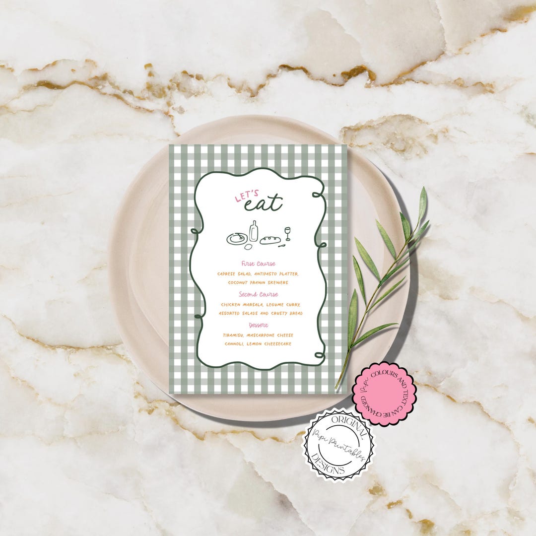 Gingham Menu Template Hand Drawn Colorful Wedding Menu Fun ...