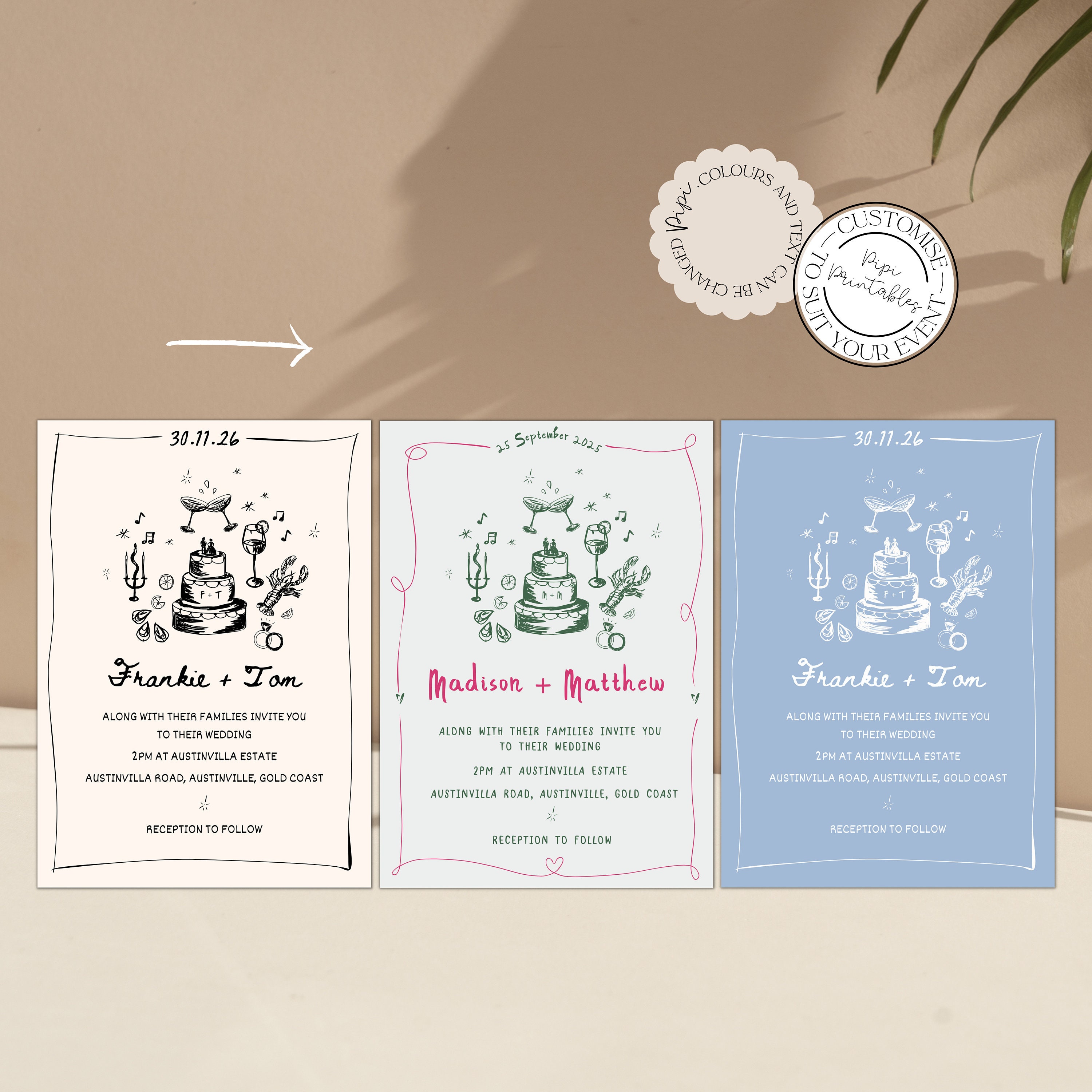 Printable Scribble Illustrated Wedding Invitation Handwritten - Etsy