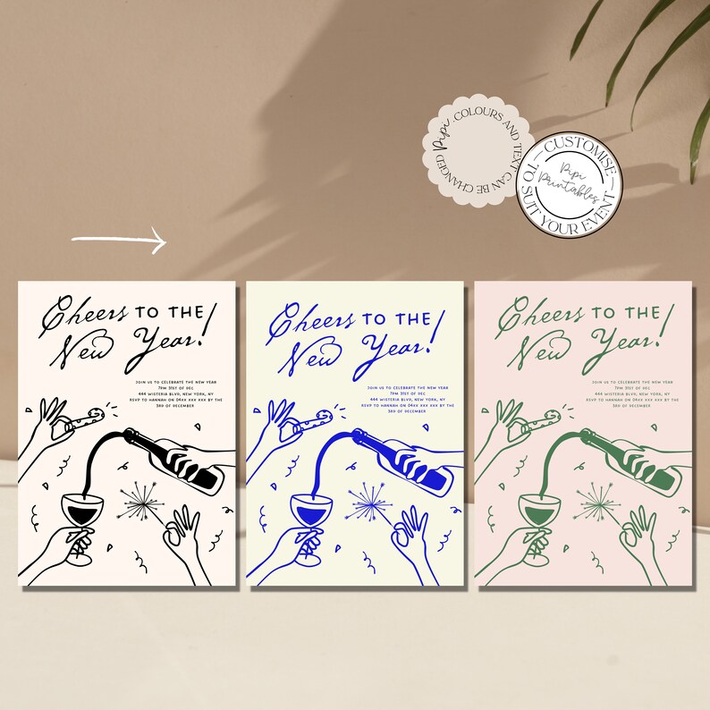 New Years Party Invite Template Hand Drawn Scribble Illustration Cheers ...