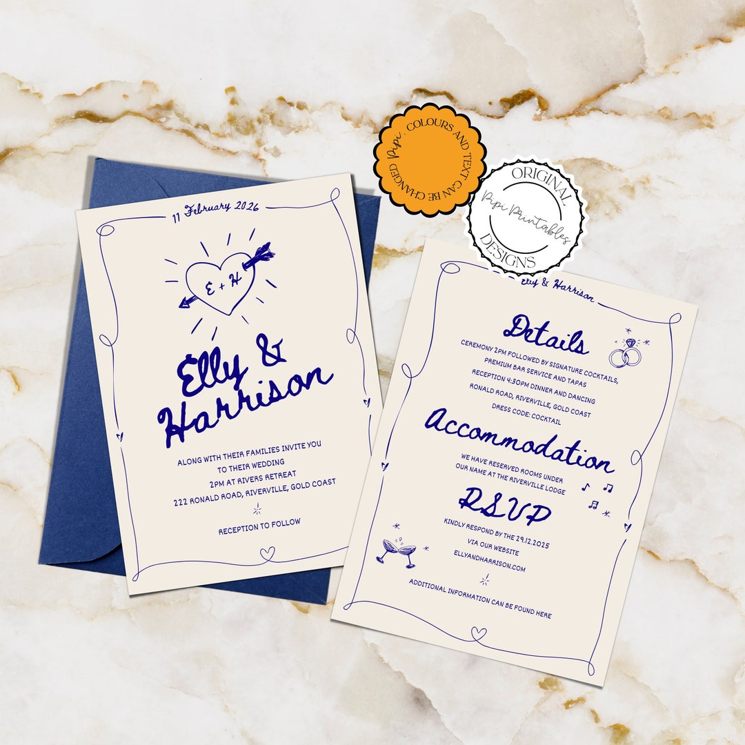 Printable Scribble Illustrated Wedding Invitation Hand Drawn Wedding ...