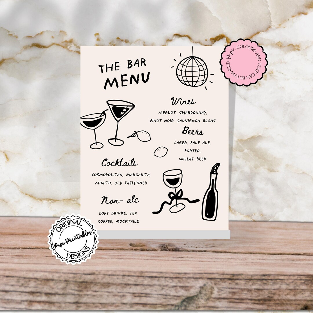 Handwritten Bar Menu Sign Template Hand Drawn Scribble Illustrations ...