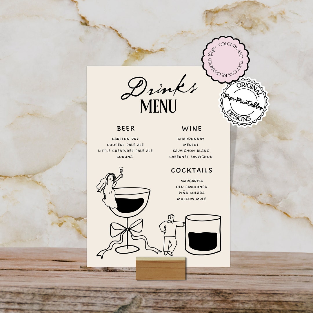 Hand Drawn Bar + Drinks Menu Template Scribble Illustrations Cute ...