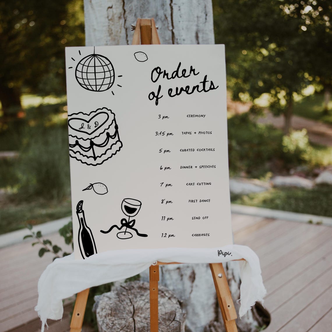 Order of Events Sign Template Hand Drawn Scribble Illustrations Wedding ...