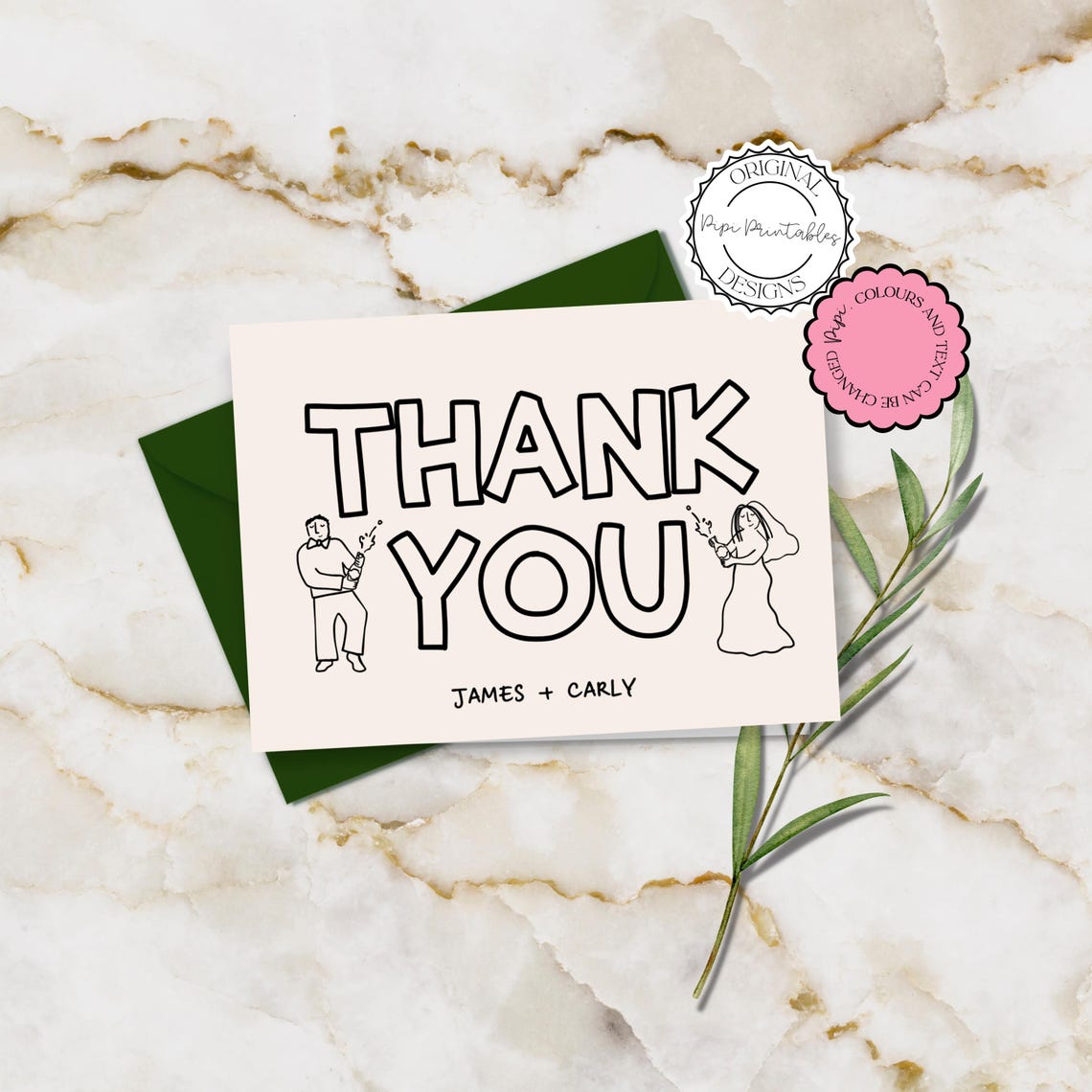 Wedding Thank You Card Template Hand Drawn Cute Scribble Illustrations ...