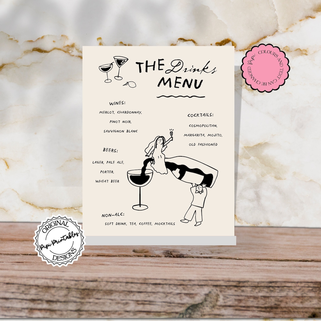 Hand Drawn Bar + Drinks Menu Template Scribble Illustrations Cute ...