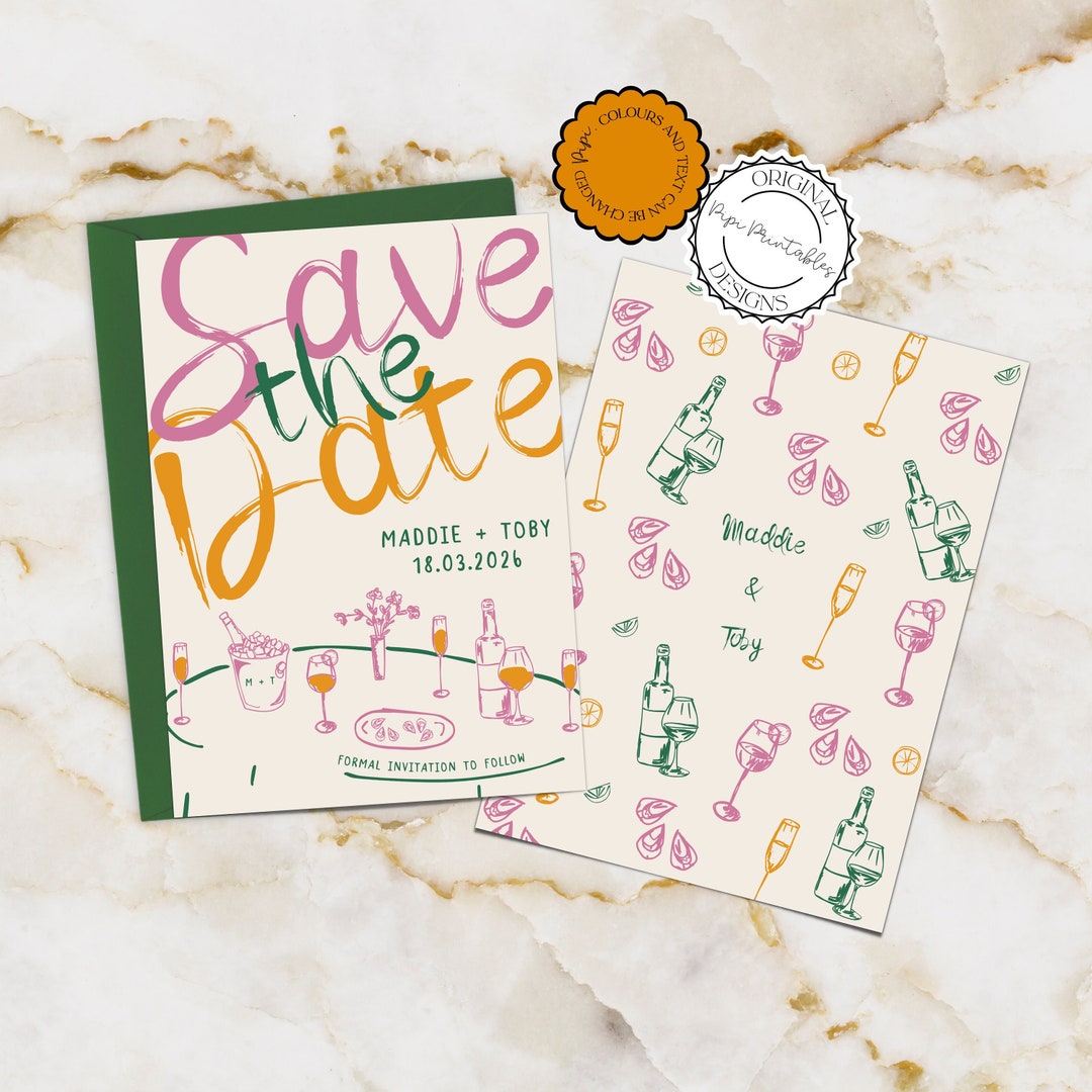 Illustrated Save the Date Printable Template Hand Drawn Illustrations ...