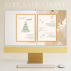 Scribble Illustration Wedding Invitation Suite Template Whimsical ...