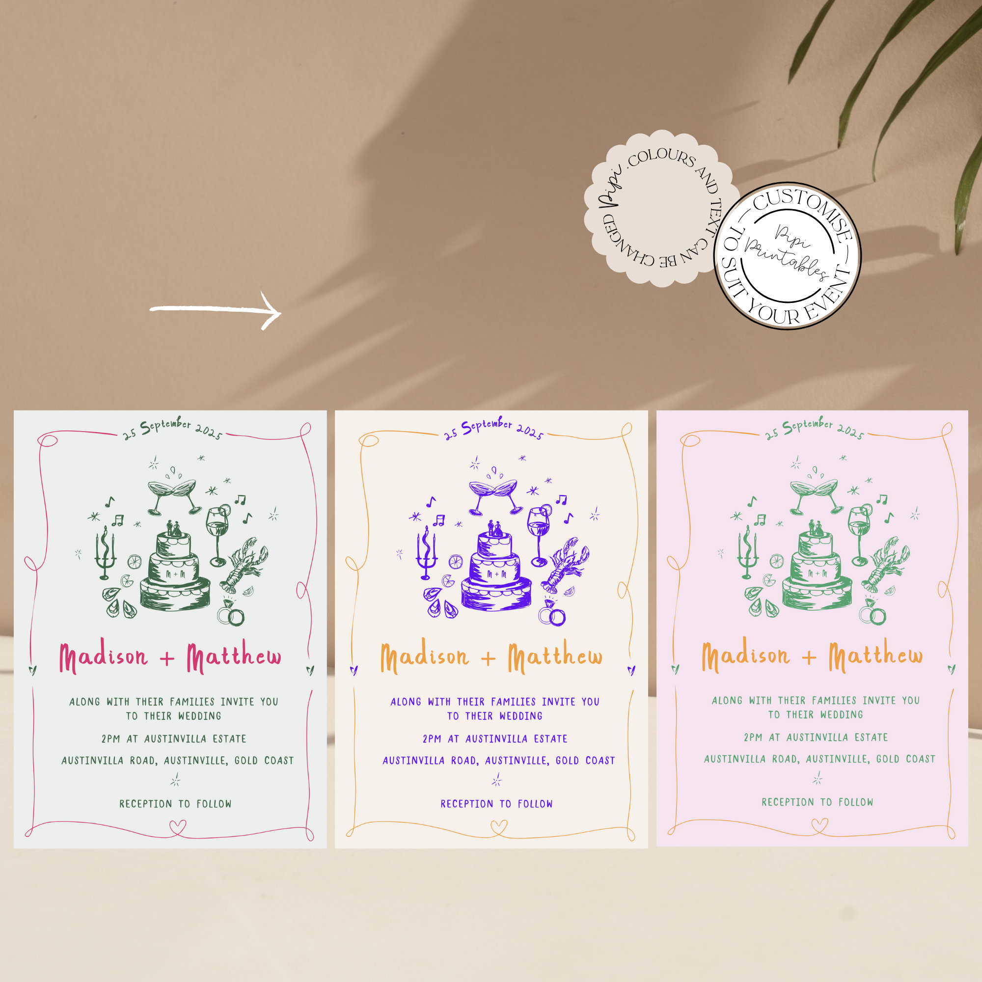 Hand Drawn Whimsical Wedding Invitation Printable French Vintage ...