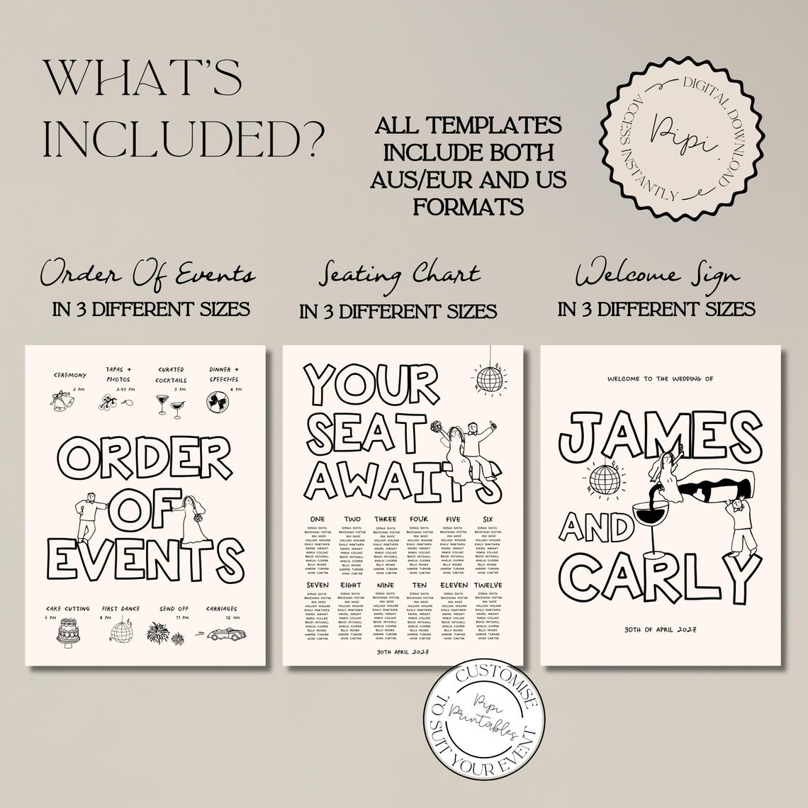 Wedding Day Templates Bundle Hand Drawn Cute People Scribble ...