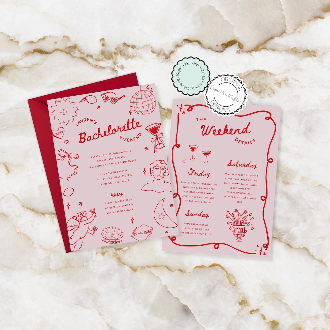 Illustrated Bachelorette Party Invitation Template Handwritten Hens ...
