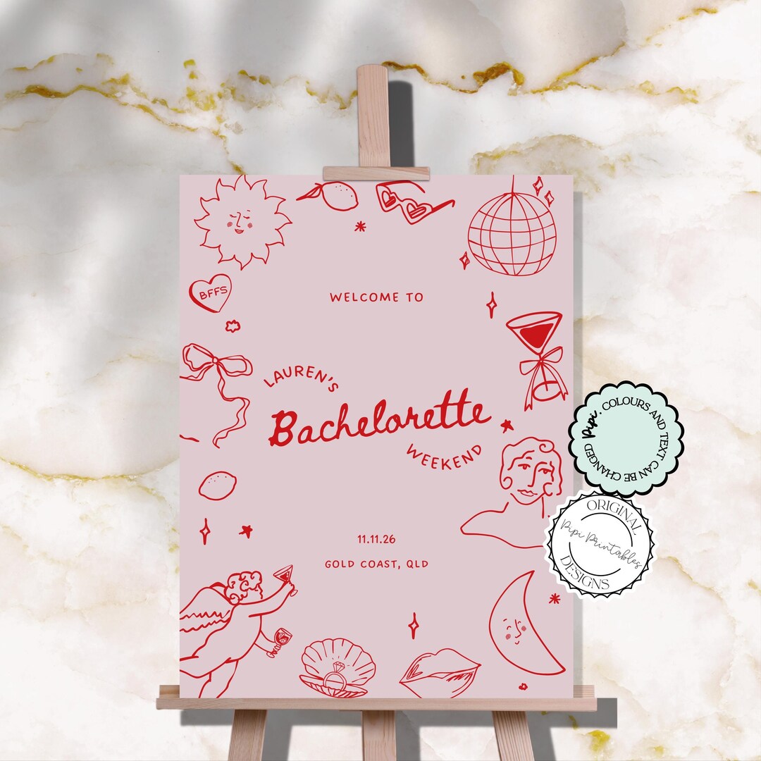 Hand Drawn Bachelorette Party Welcome Sign Template Illustrated ...