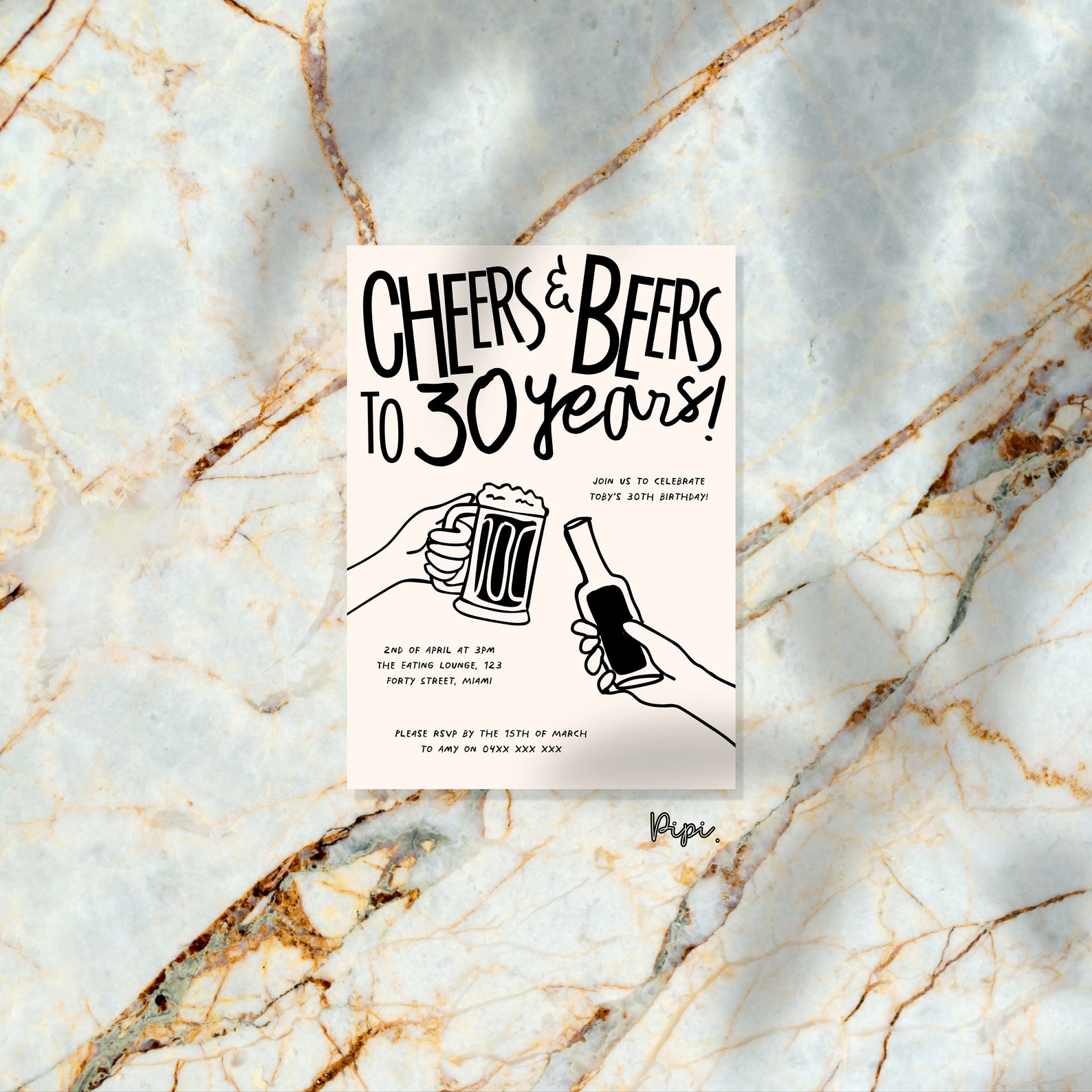 Illustrated Cheers and Beers to Thirty Years 30th Birthday Invitation ...