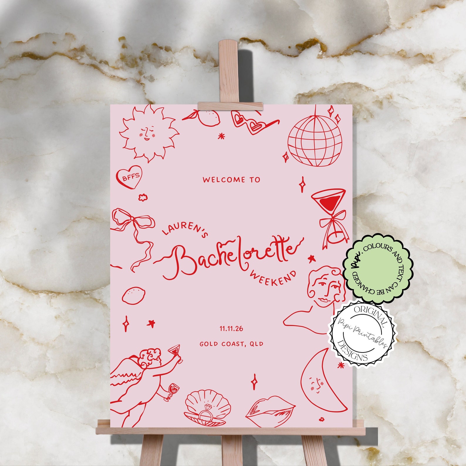 Hand Drawn Bachelorette Party Welcome Sign Template Illustrated ...
