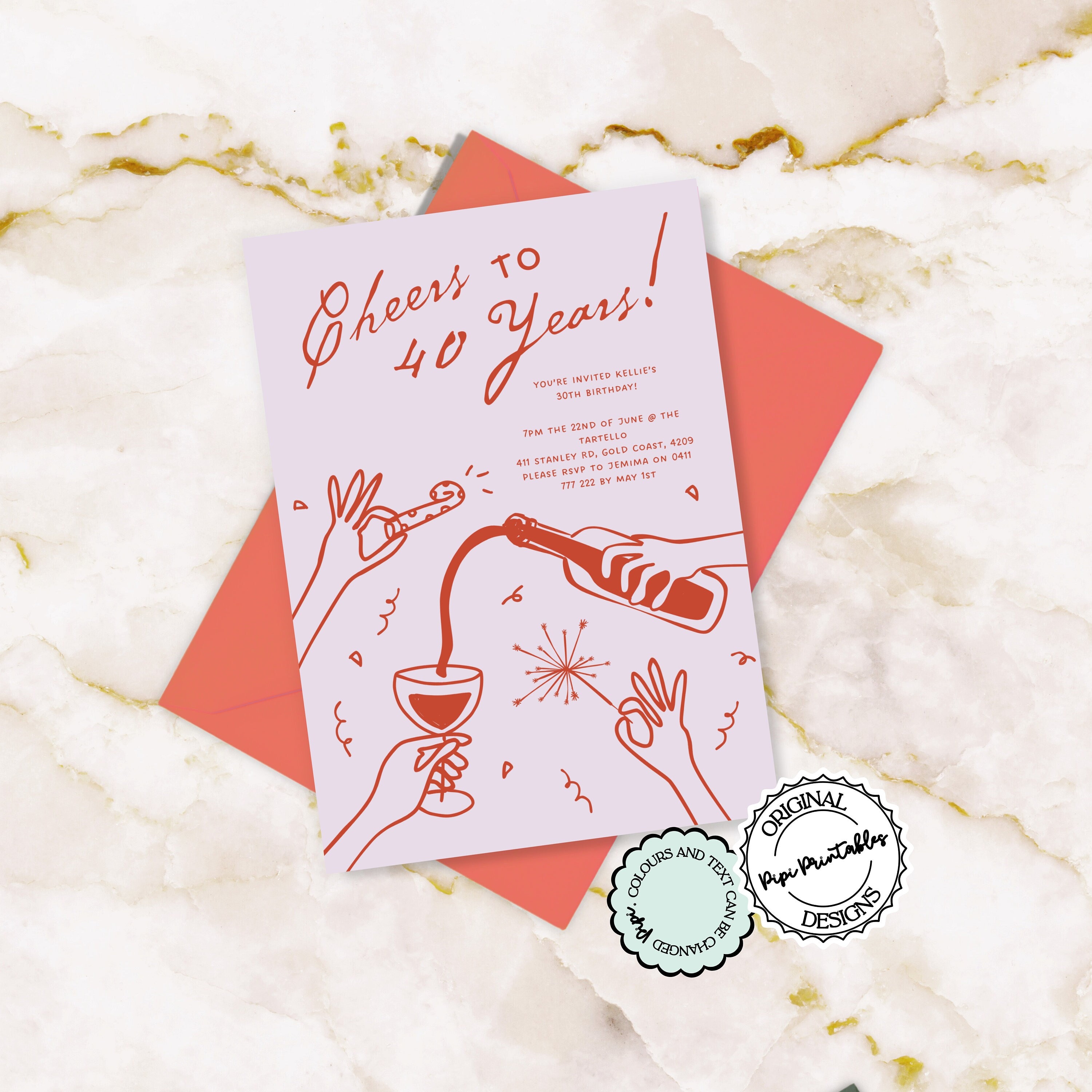 Hand Drawn 40th Birthday Invitation Template Scribble Illustrated ...