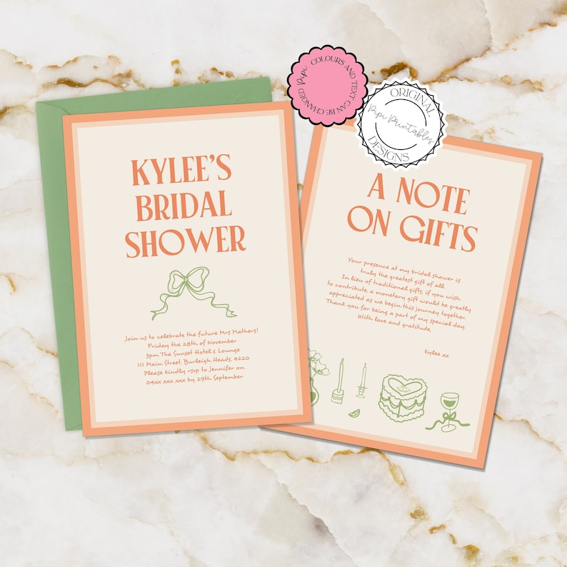Hand Drawn Bridal Shower Invitation Template Retro Vintage Scribble ...