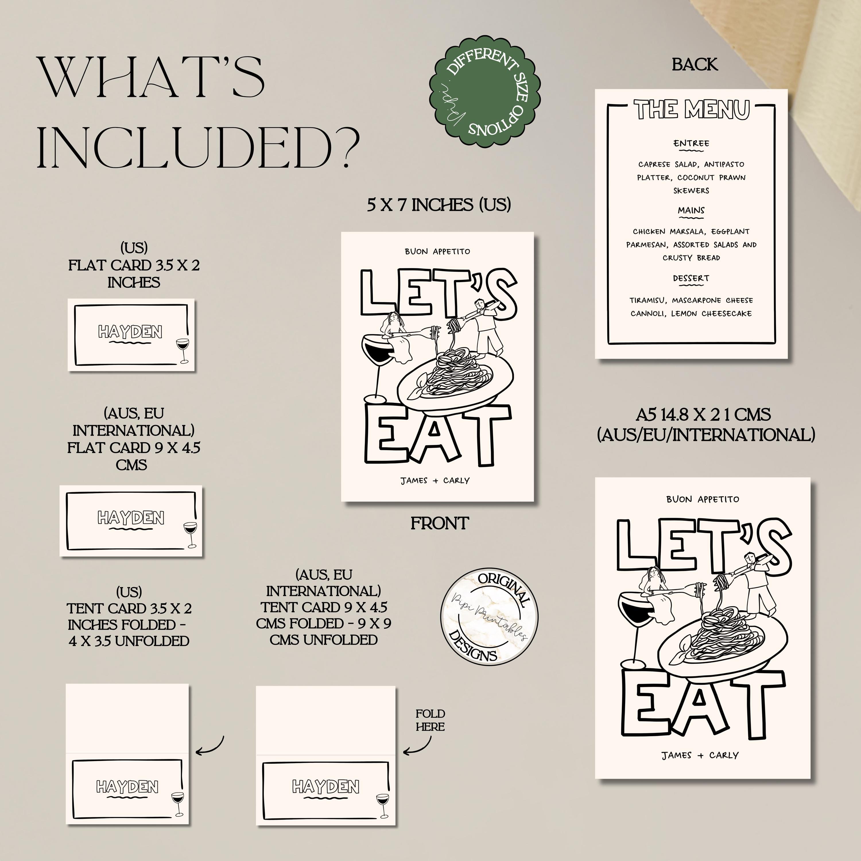 Wedding Menu + Place Card Template Cute People Scribble Illustration ...