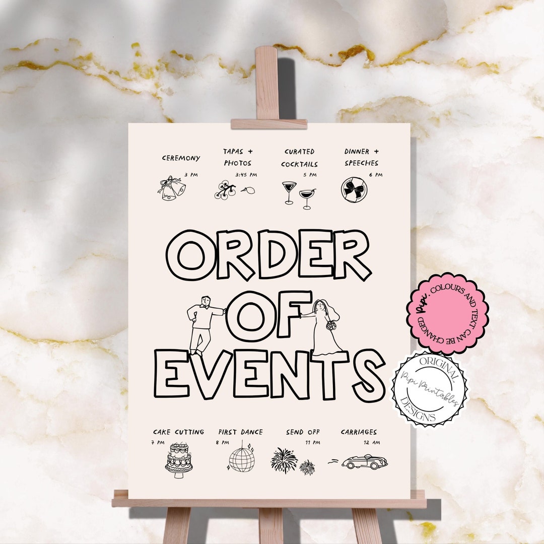 Order of Events Wedding Sign Template Illustrated Wedding Day Timeline ...