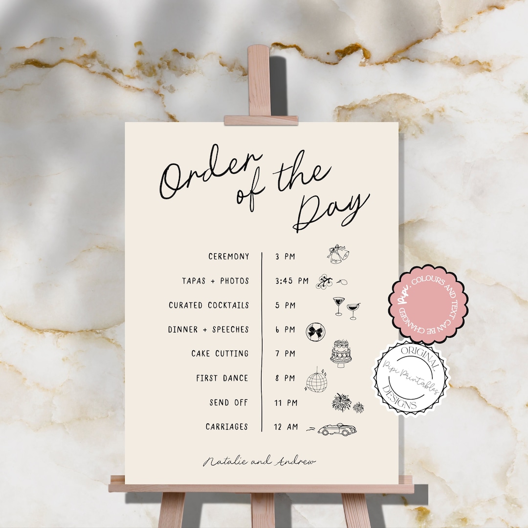 Order of Events Sign Template Hand Drawn Scribble Illustrations Wedding ...