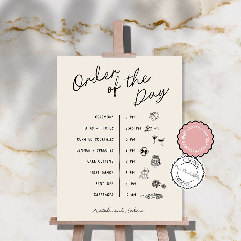 Order of Events Sign Template Hand Drawn Scribble Illustrations Wedding ...
