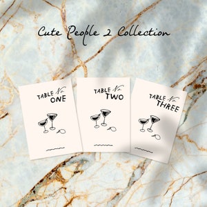 Wedding Table Numbers Template Hand Drawn Cute People Scribble ...