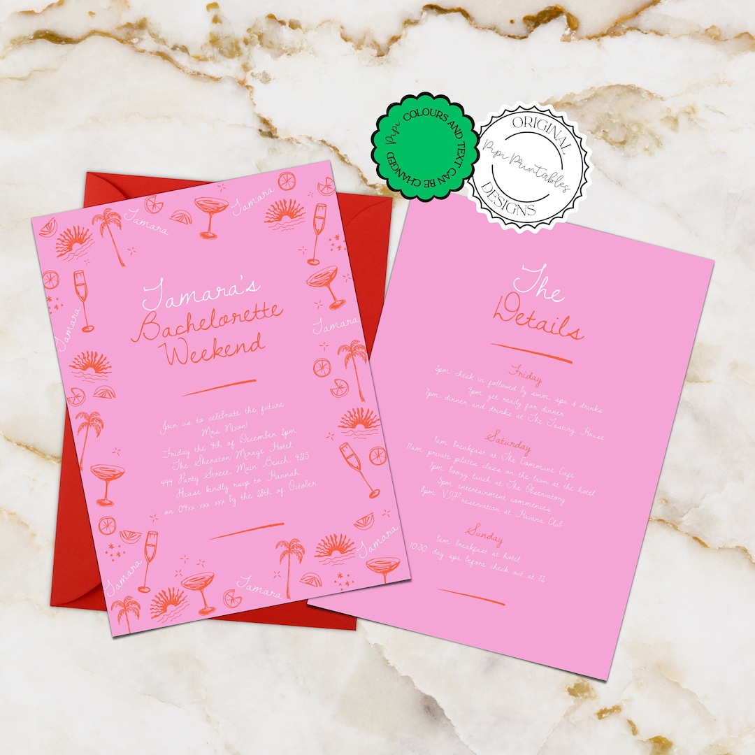 Illustrated Bachelorette Party Invitation Hand Drawn Scribble Beach ...