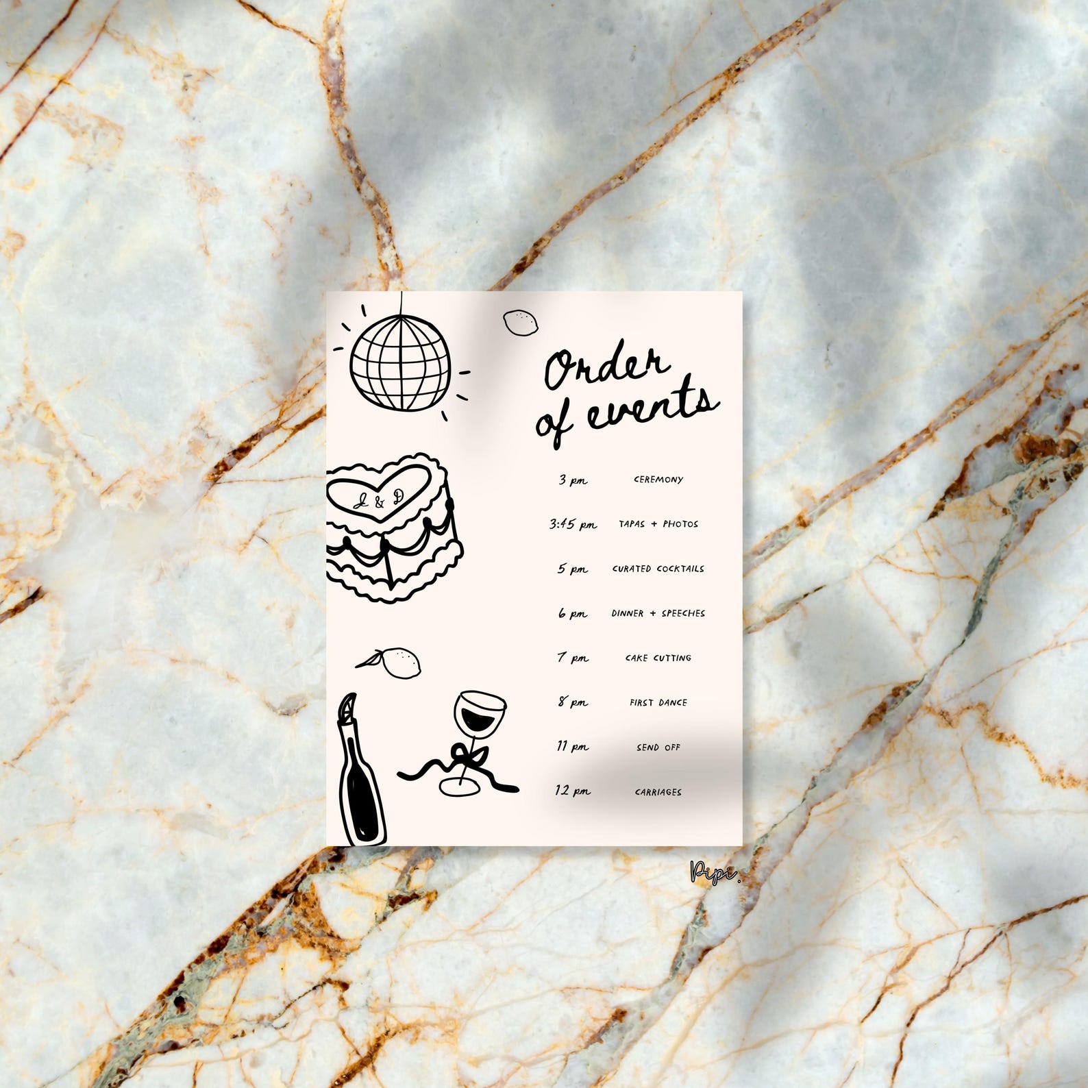 Order of Events Sign Template Hand Drawn Scribble Illustrations Wedding ...