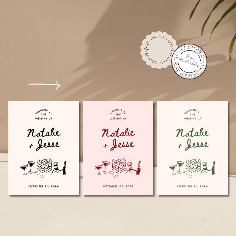 Handwritten Wedding Welcome Sign Template Fun Hand Drawn Scribble ...
