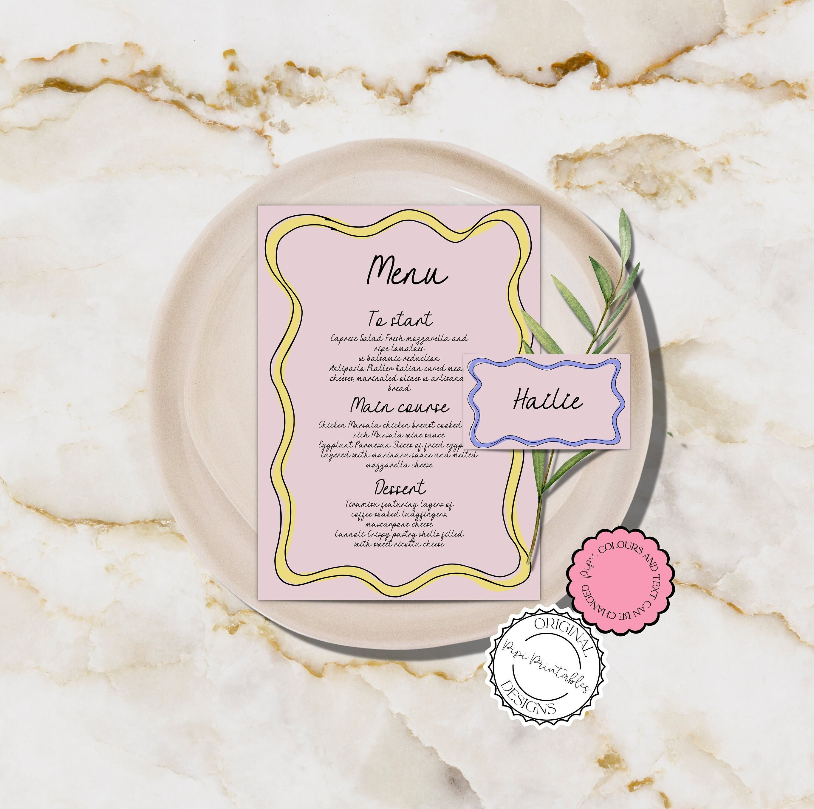Handwritten Menu and Place Card Template Hand Drawn Scribble - Etsy