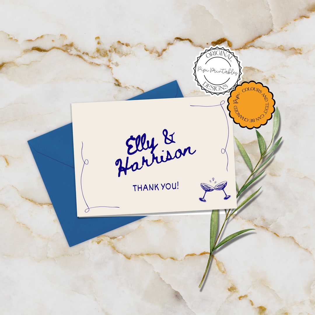 Handwritten Wedding Thank You Card Template Hand Drawn Cute Scribble ...