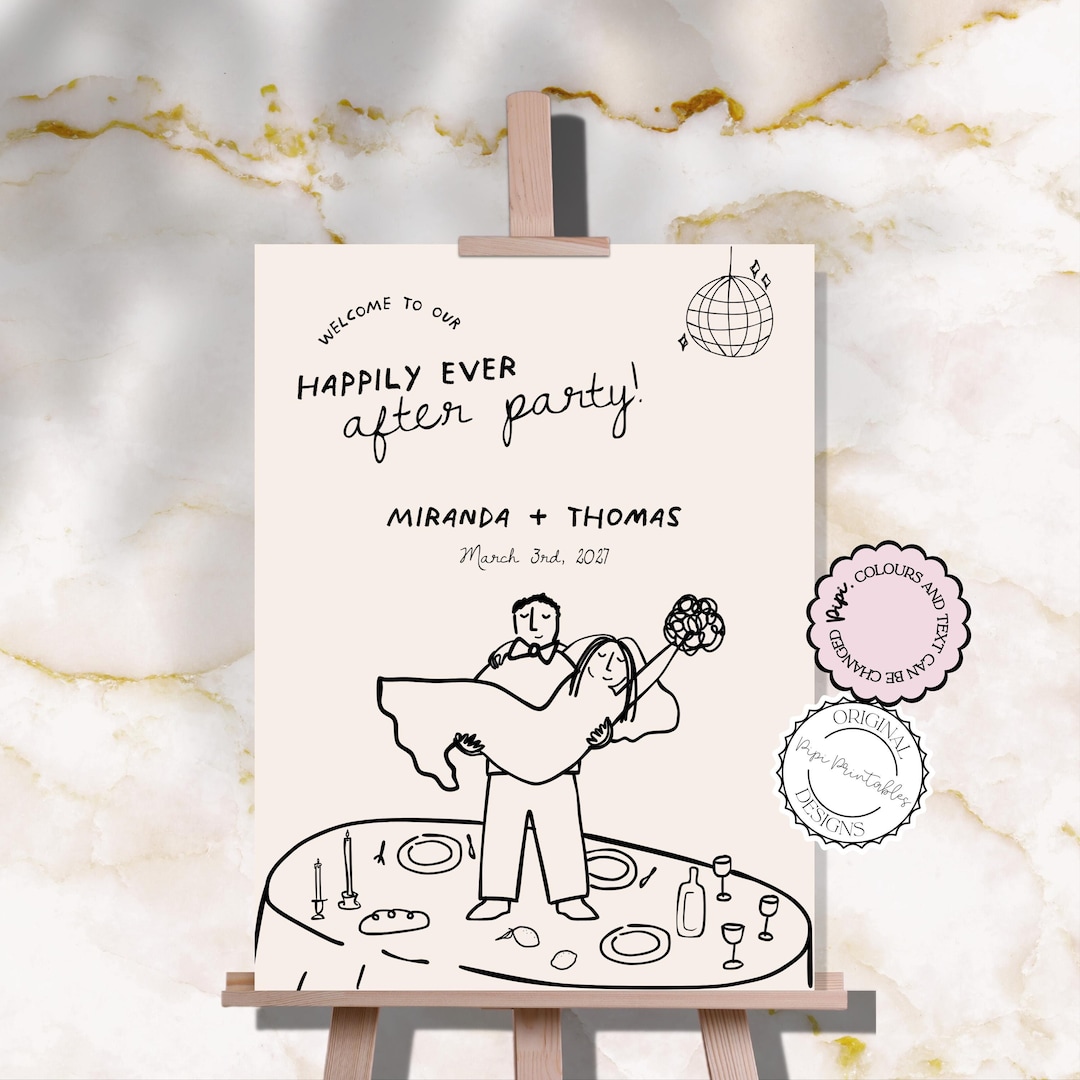 Hand Drawn Elopement Welcome Sign Template Fun Cute People Scribble ...