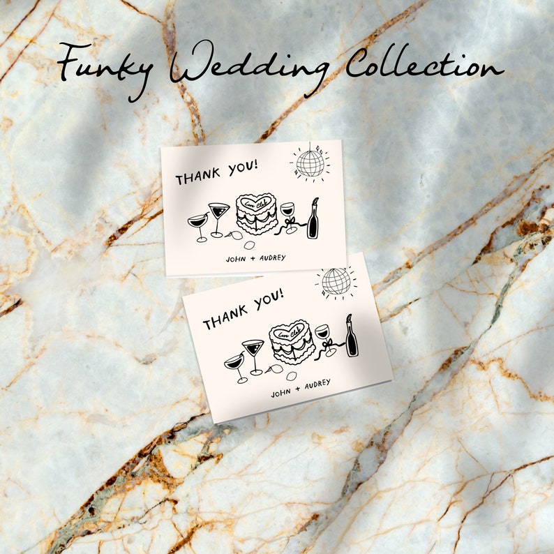 Wedding Thank You Card Template Hand Drawn Cute Scribble Illustrations ...