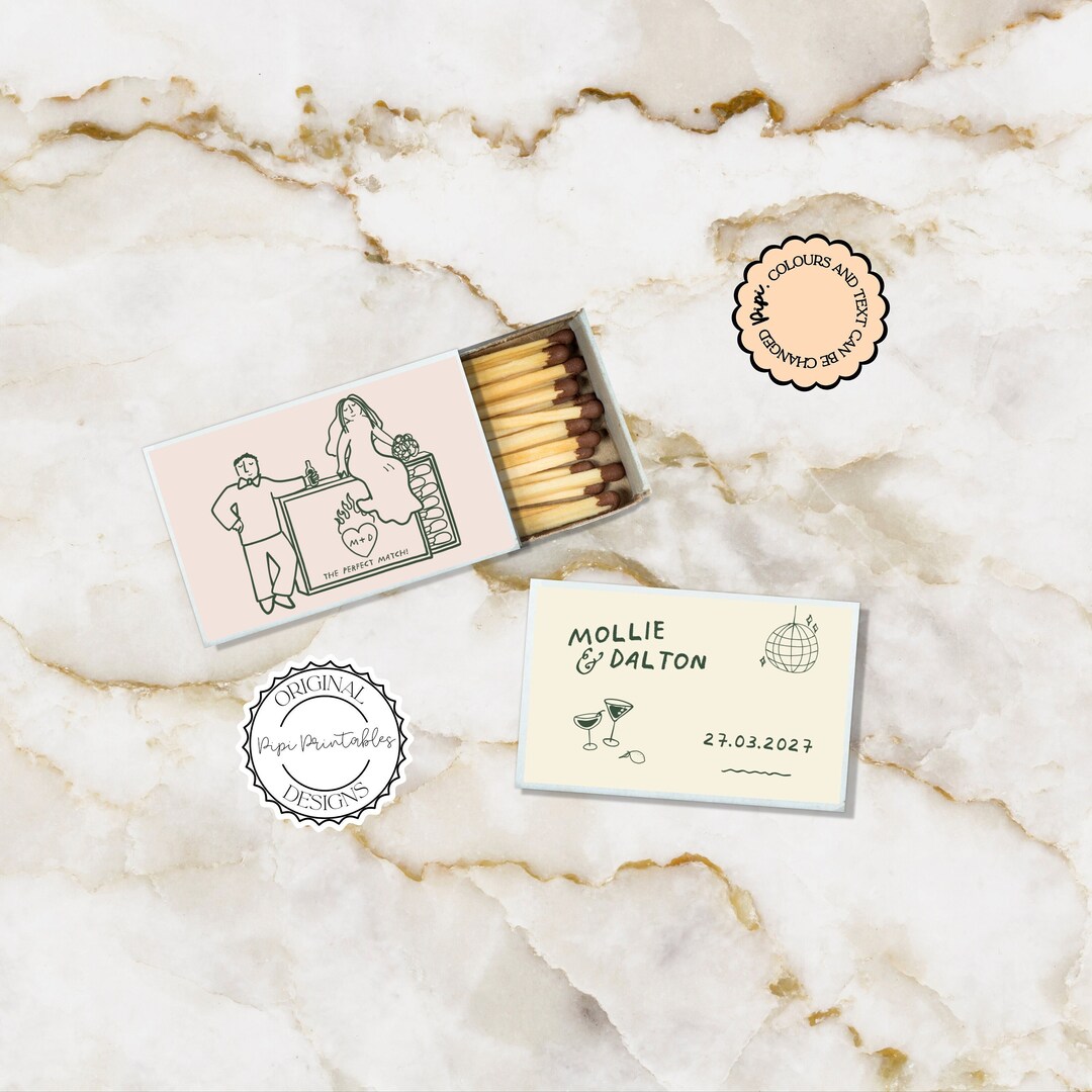 Matchbox Favor Template Hand Drawn Cute People Scribble Illustration ...