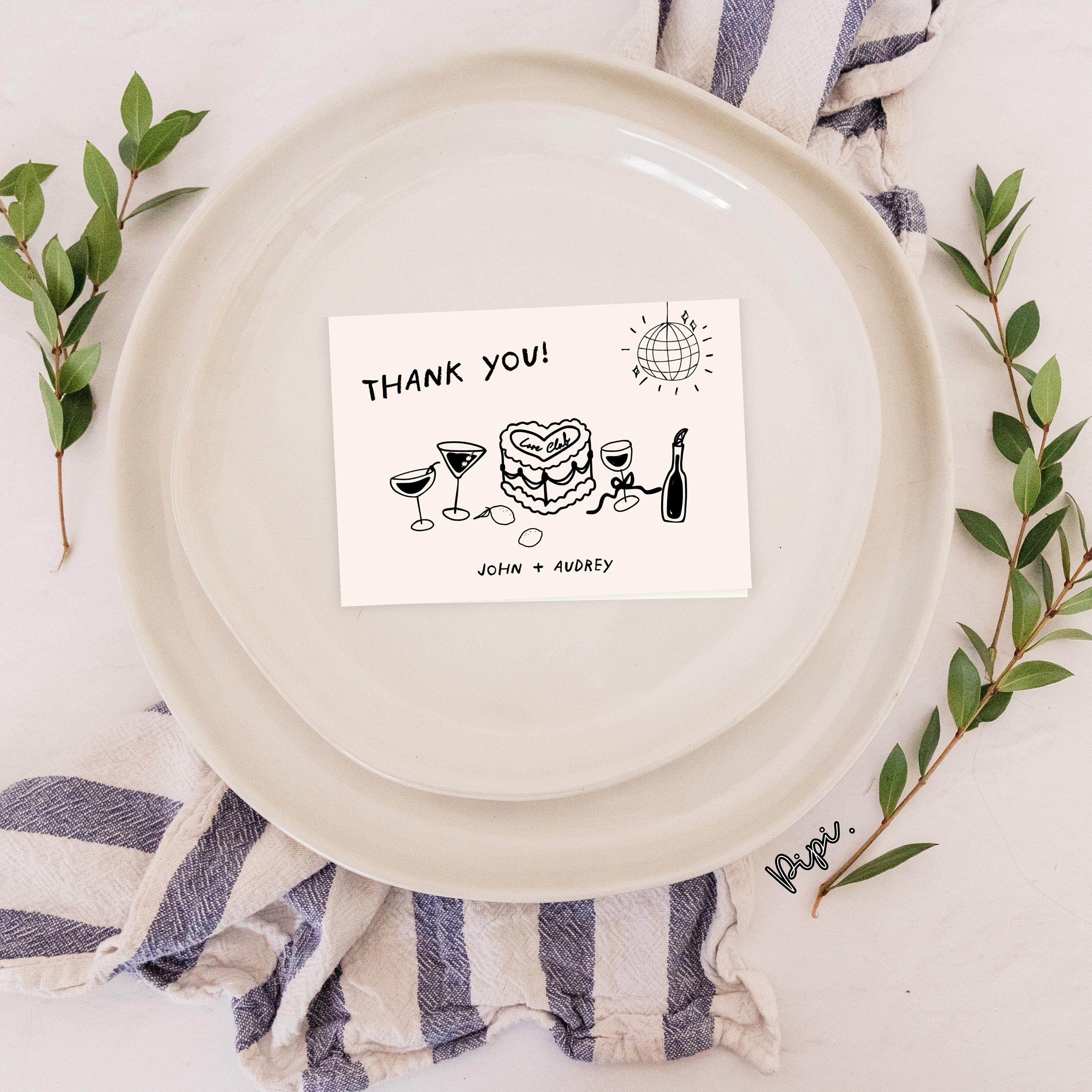 Wedding Thank You Card Template Hand Drawn Cute Scribble Illustrations ...