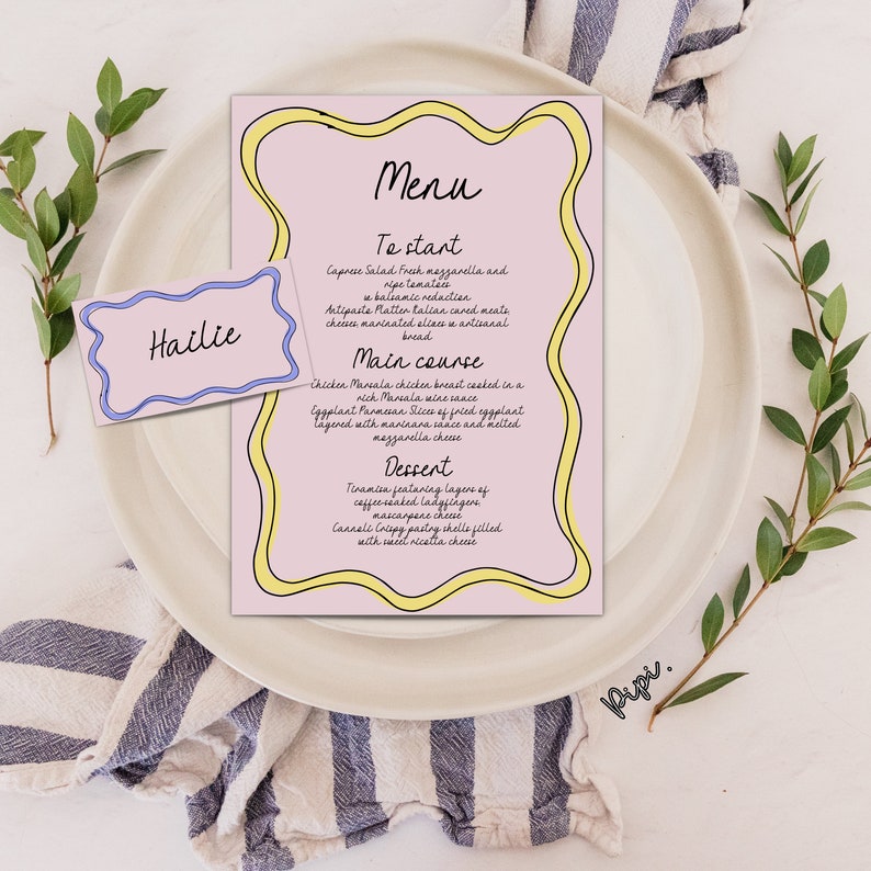 Handwritten Menu and Place Card Template Hand Drawn Scribble - Etsy