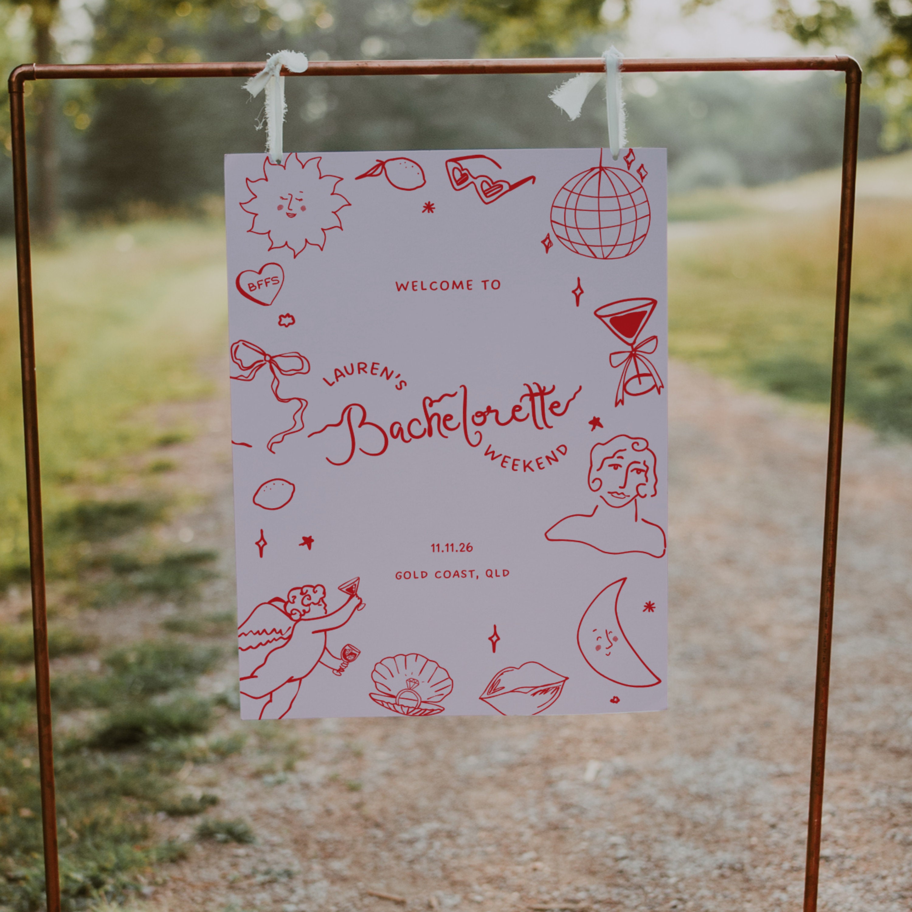 Hand Drawn Bachelorette Party Welcome Sign Template Illustrated ...