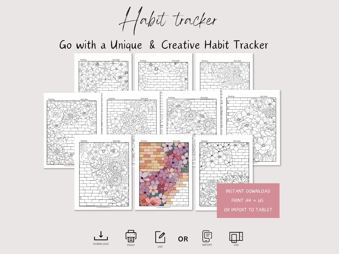 Tracker Printable, Habit Tracker, Flower Coloring, Habit Tracker ...