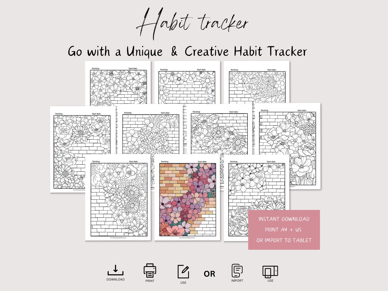 Tracker Printable, Habit Tracker, Flower Coloring, Habit Tracker ...