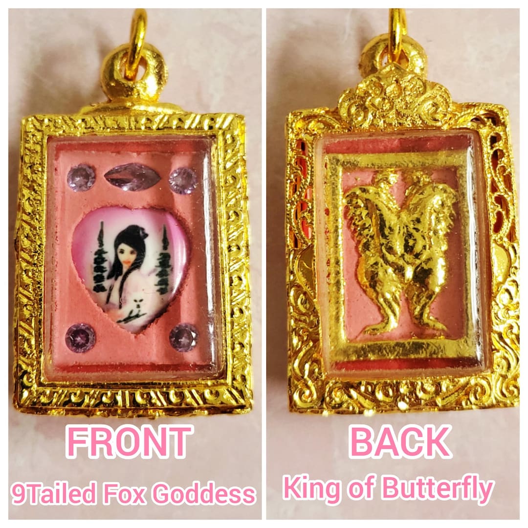 9 Tailed Fox Amulet With King of Butterfly - Kruba Krissana - Love ...