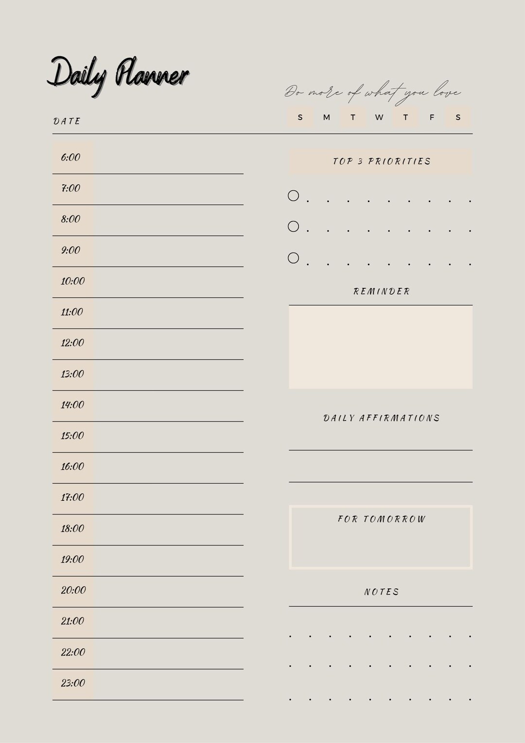 Printable Daily Sheet Plan Simple Functional Personal Daily - Etsy