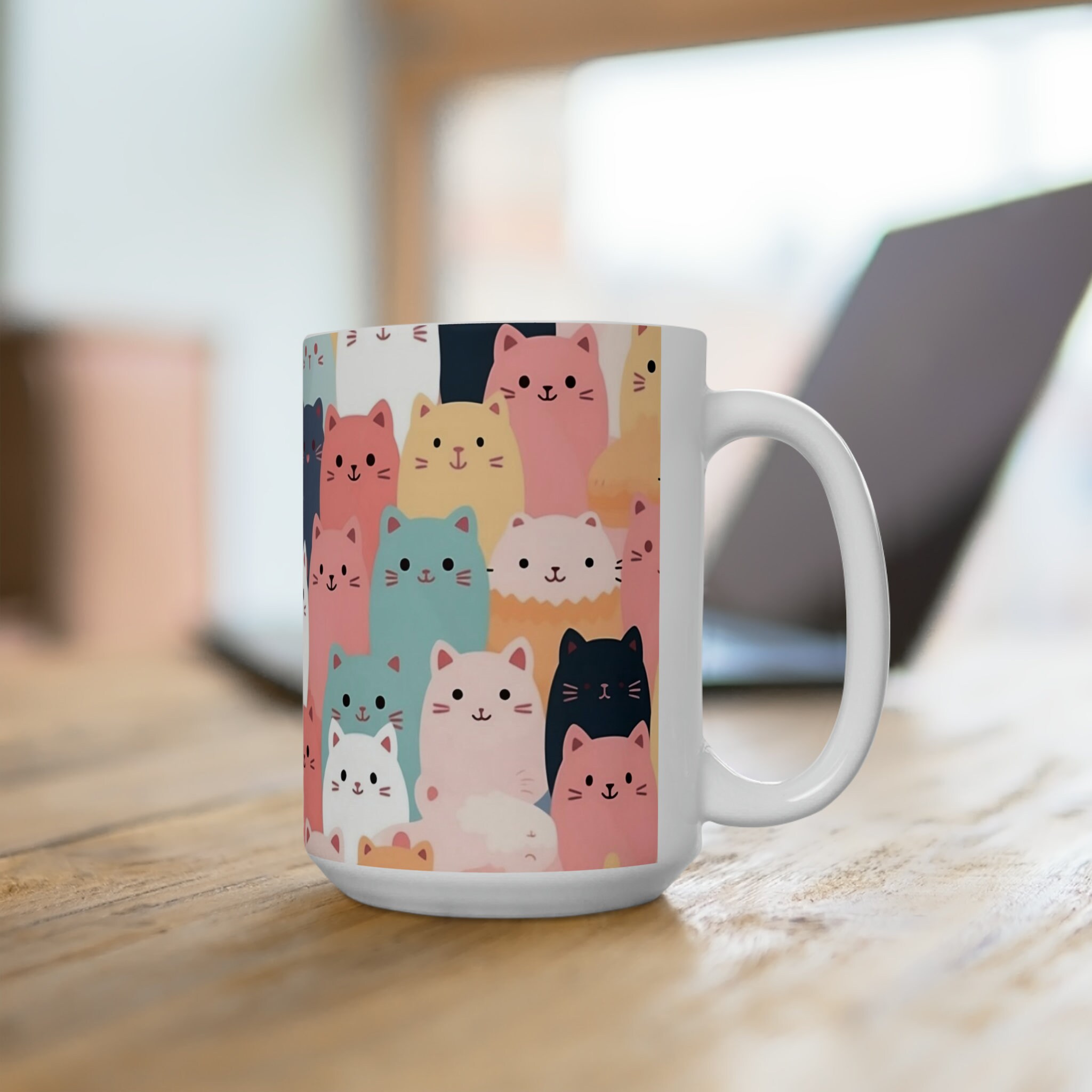 Cute Cat Pattern Mug, Cat Mug, Cat Lovers Gift, Kitten Mug, 11 & 15 Oz ...