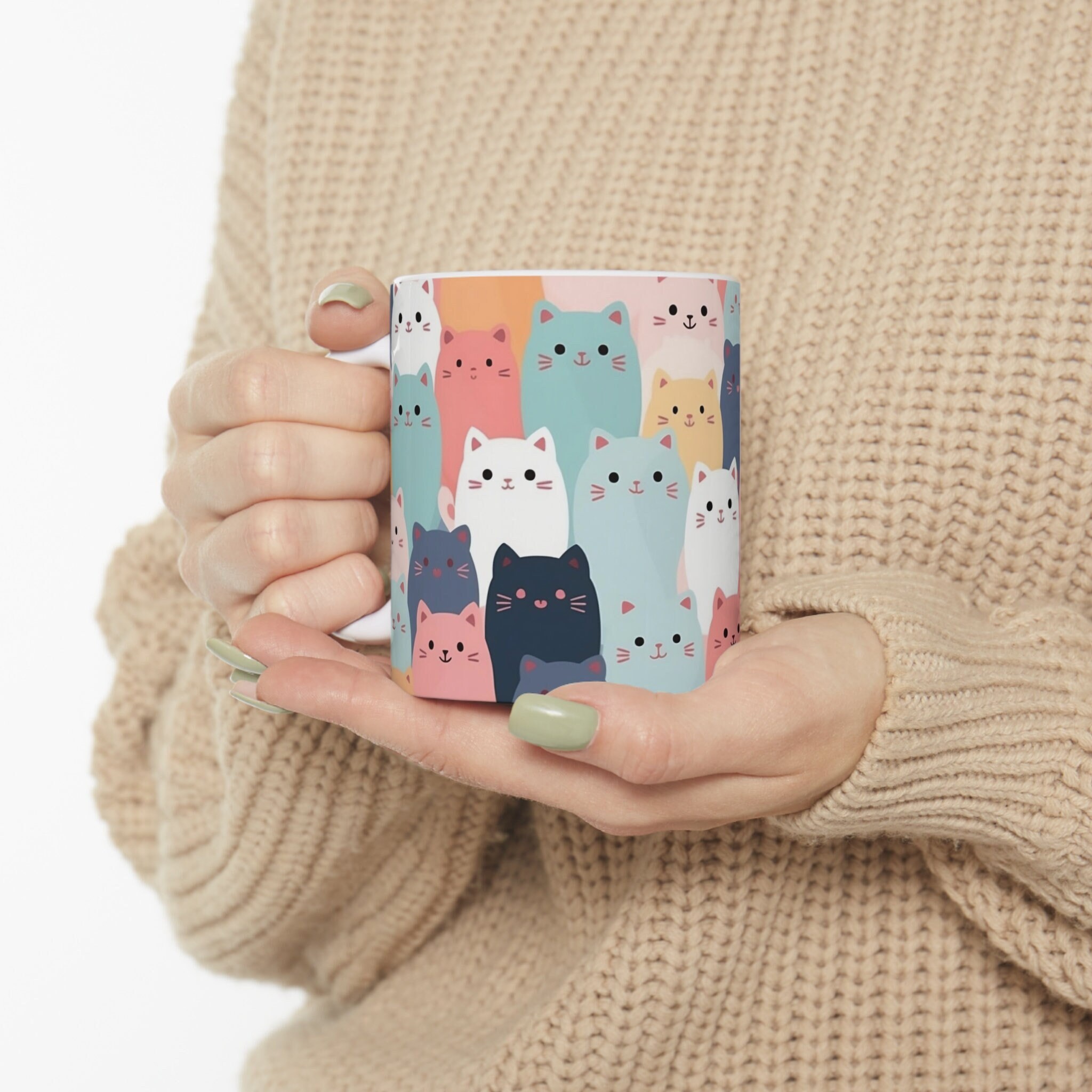 Cute Cat Pattern Mug, Cat Mug, Cat Lovers Gift, Kitten Mug, 11 & 15 Oz ...