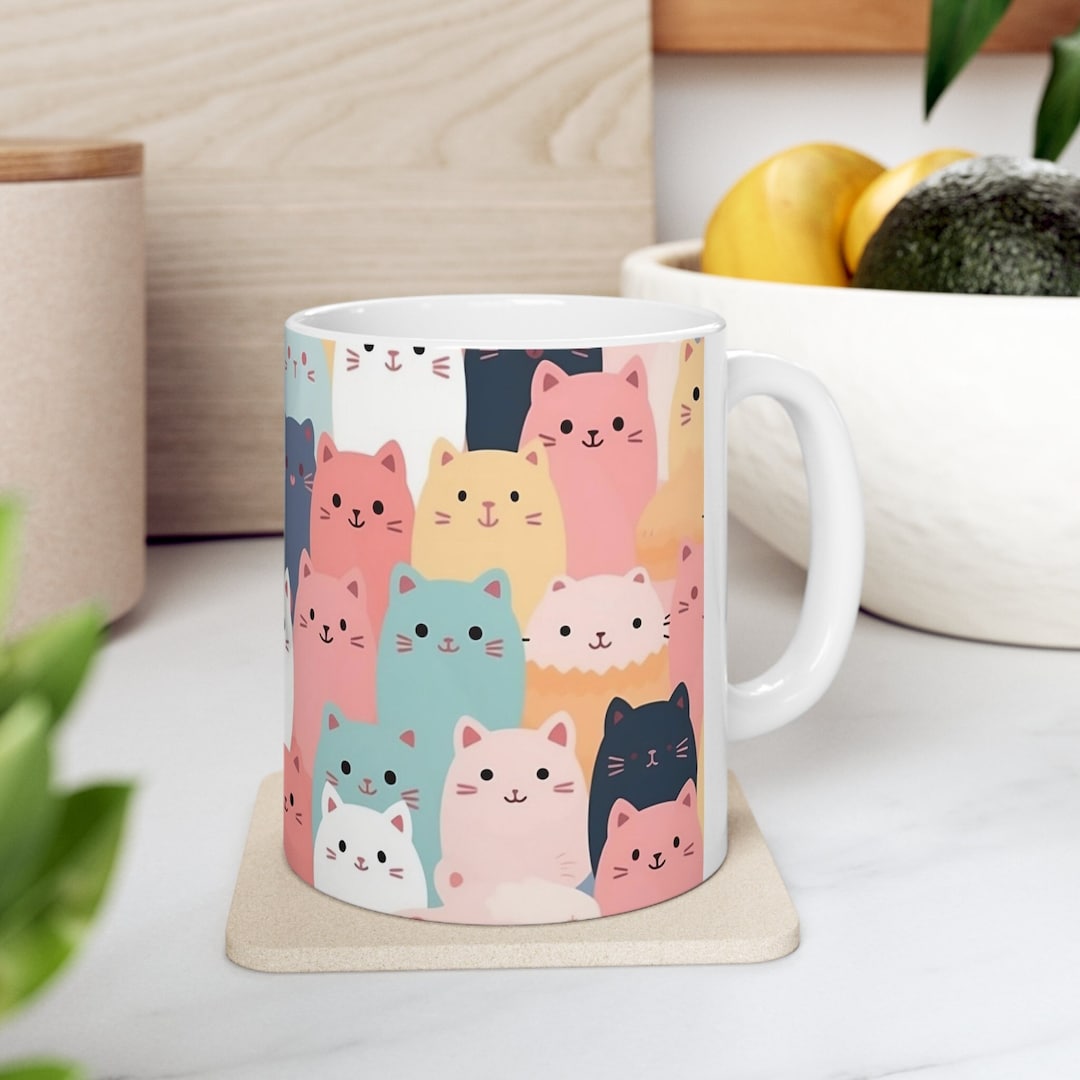 Cute Cat Pattern Mug, Cat Mug, Cat Lovers Gift, Kitten Mug, 11 & 15 Oz ...