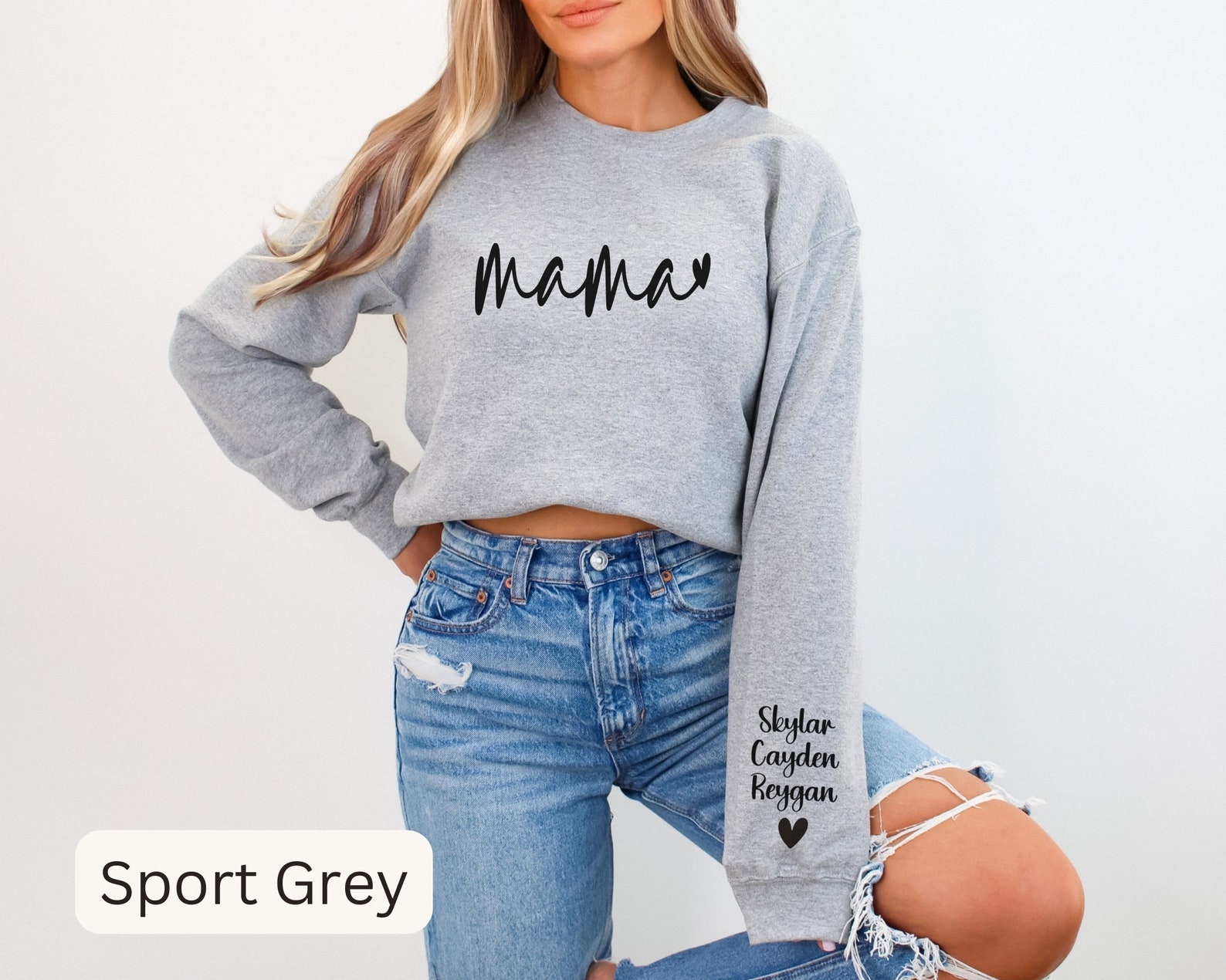 Custom Mama Sweatshirt Kid Name on Sleeve, Custom Mama Sweater, Mothers ...