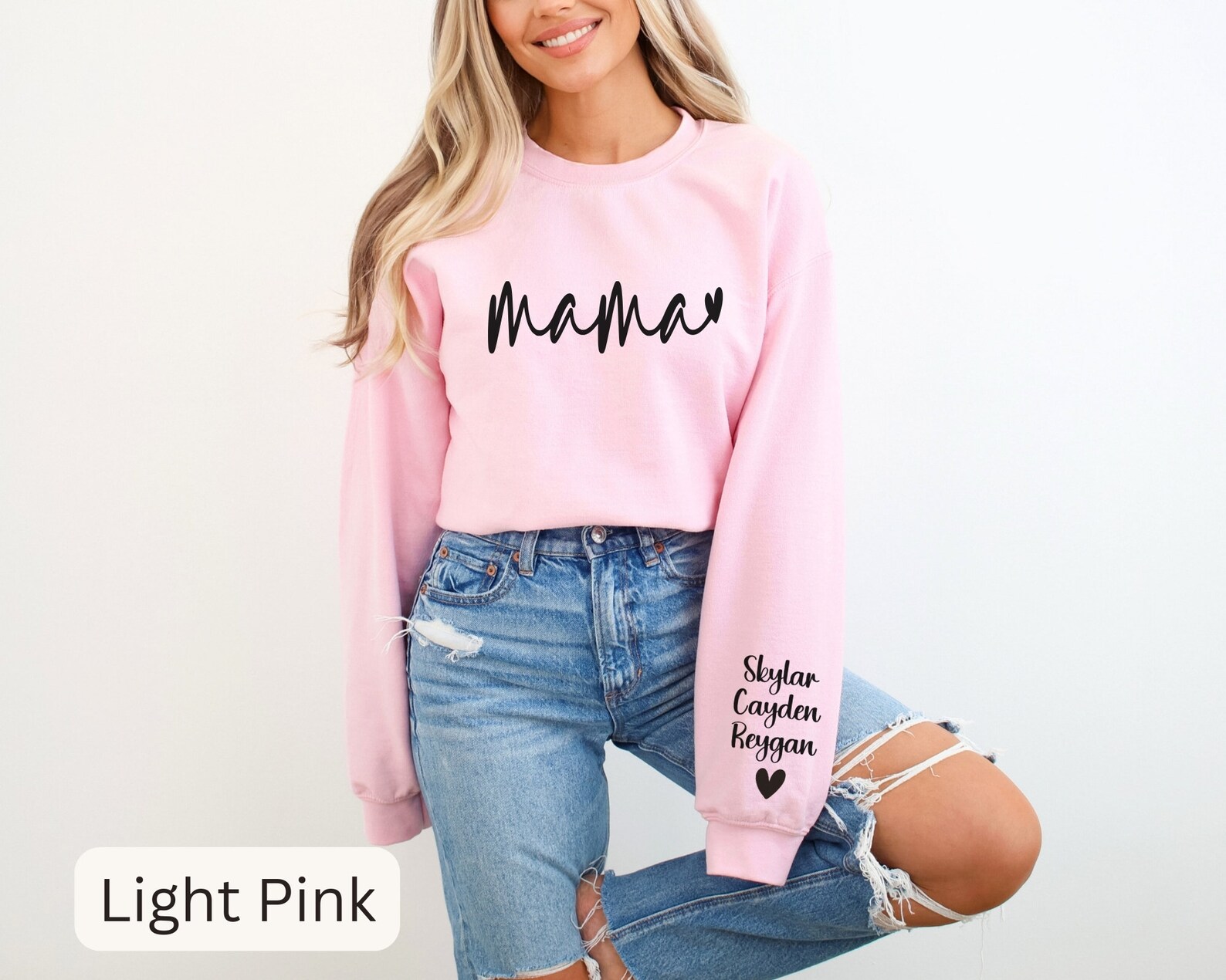 Custom Mama Sweatshirt Kid Name on Sleeve, Custom Mama Sweater, Mothers ...