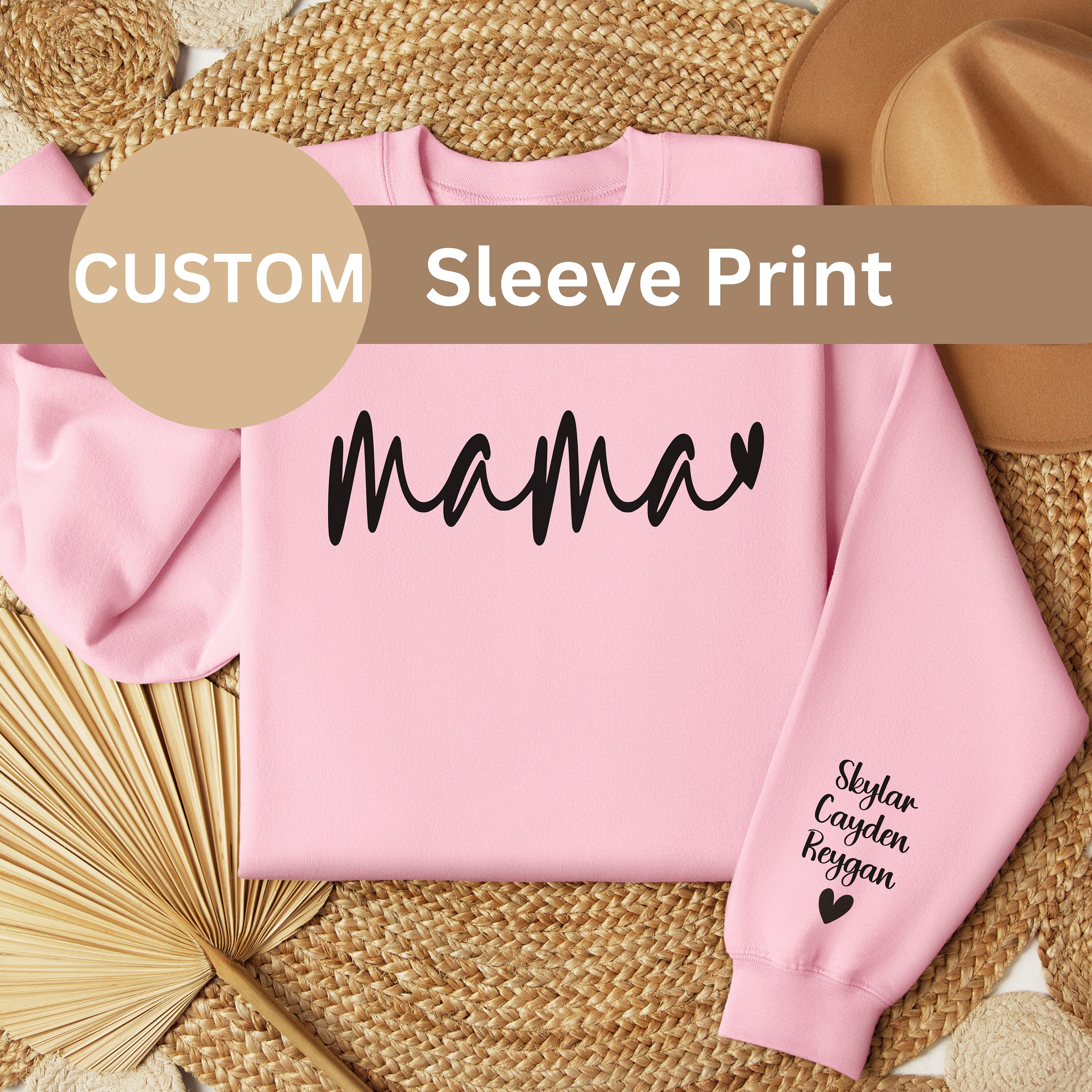Custom Mama Sweatshirt Kid Name on Sleeve, Custom Mama Sweater, Mothers ...